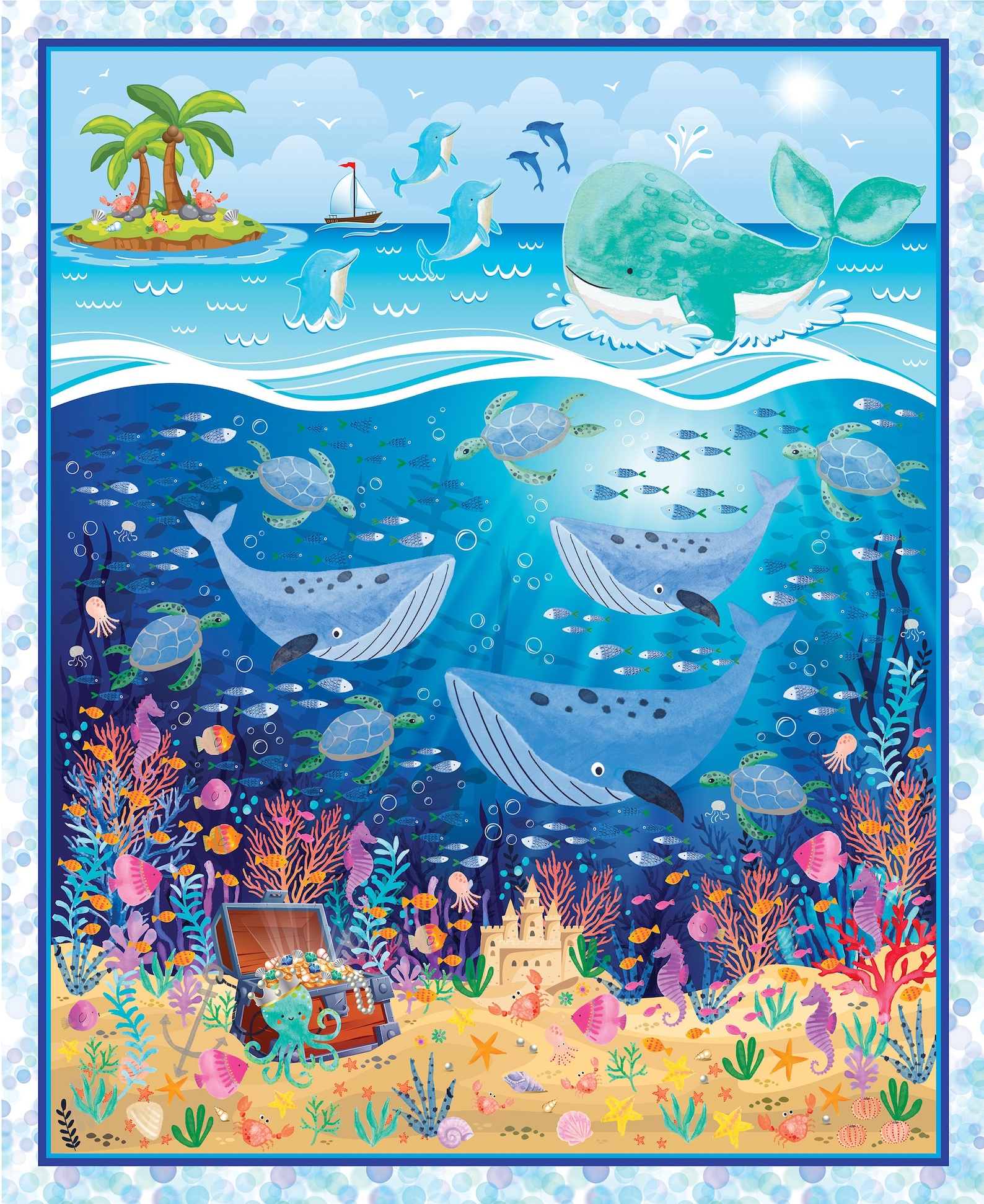 Swim With Me Panel 36" X 44" From Benartex, Sea Creatures, Sandcastles ...