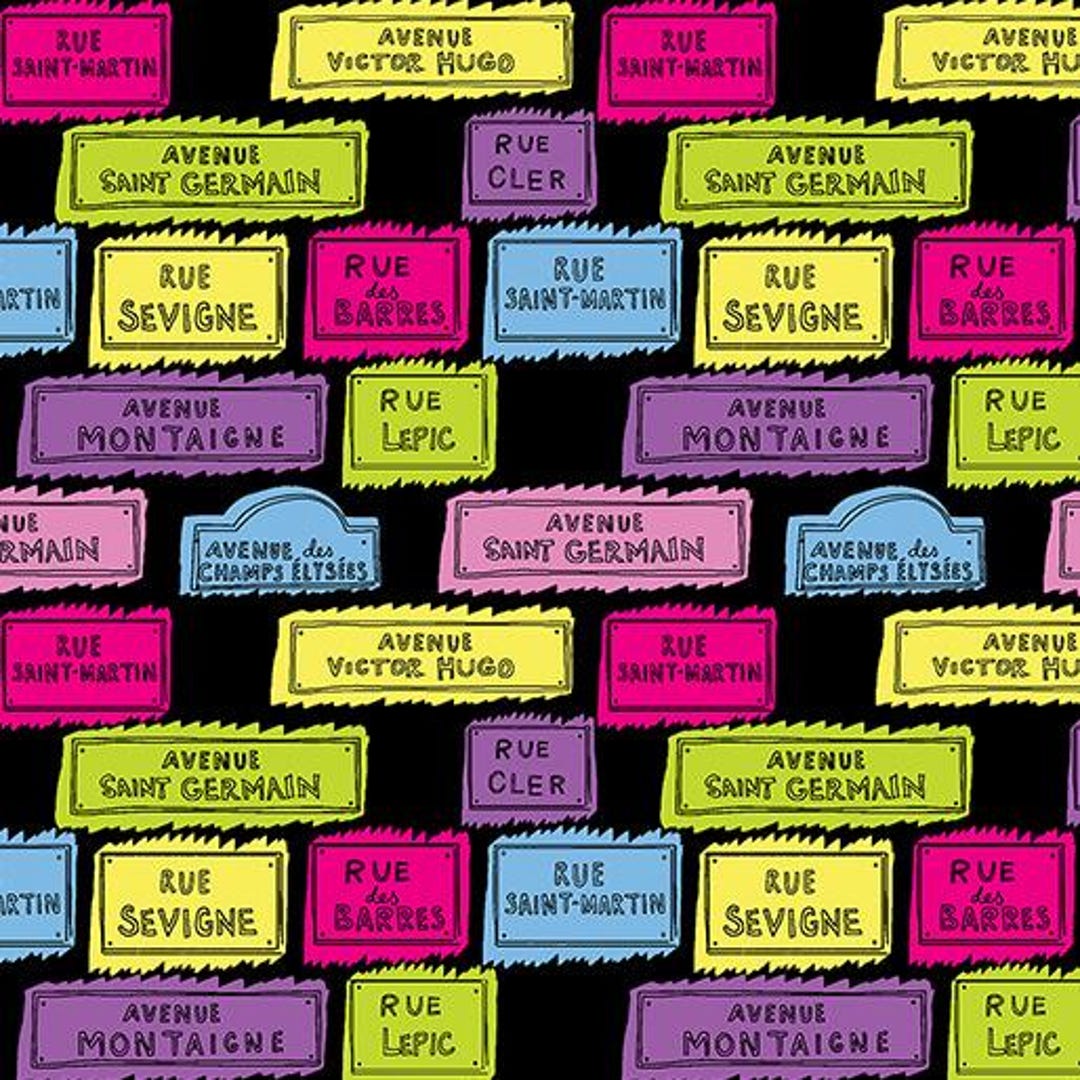 Paris Street Signs Black/multi From the Cats in Paris Collection by ...