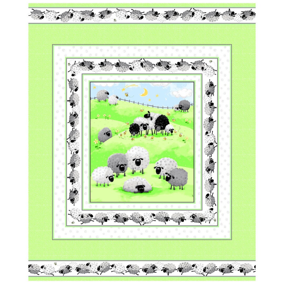 Lewe the Ewe on Green ~36 X 43"" Fabric Panel Susybee Fabrics From ...