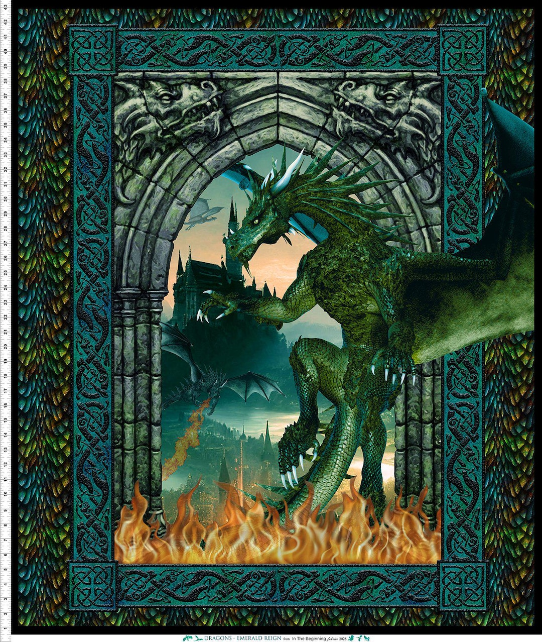 Emerald Reign Dragon Panel From in the Beginning, ~36" X WOF, Mid-evil ...