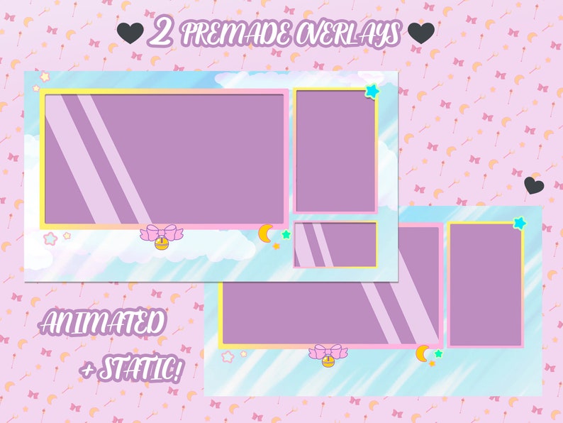 Animated Twitch Full Stream Package, Magical Girl Overlay Alerts Panels ...