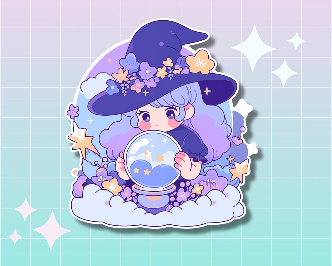 Cute Witch Sticker Kawaii Botanical Witchy Sticker Cute Pastel Witch ...