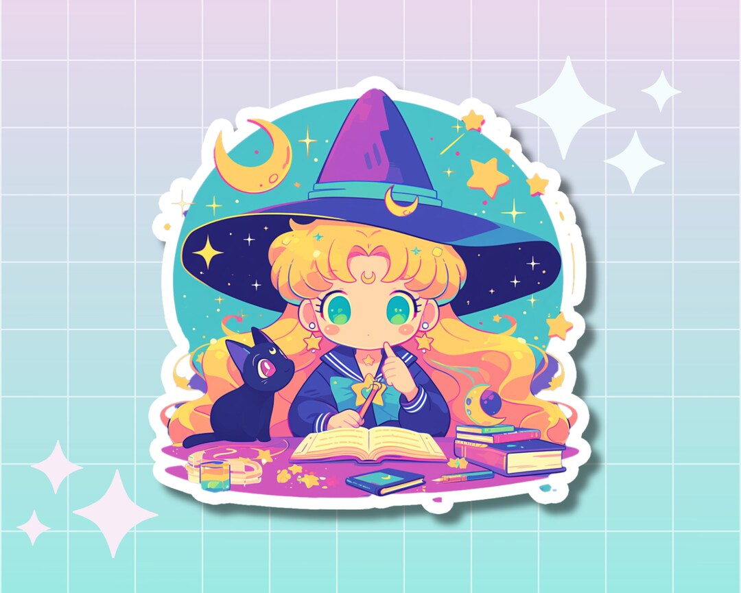Moon Witch Sticker,kawaii Moon Sticker,cute Sailor Sticker,bottle ...