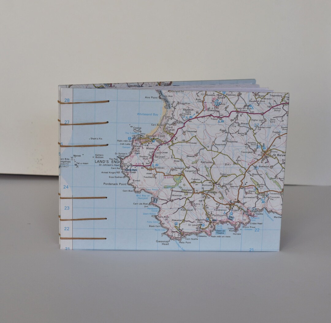 Coptic Bound Sketch Book Recyled Map of Cornwall - Etsy
