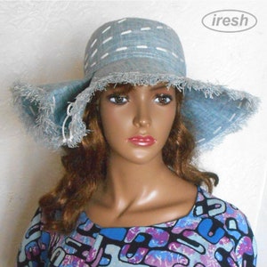 Women's Summer Hat, Wide-brimmed Hat, Blue Linen Hat, Beach Hat, Blue ...