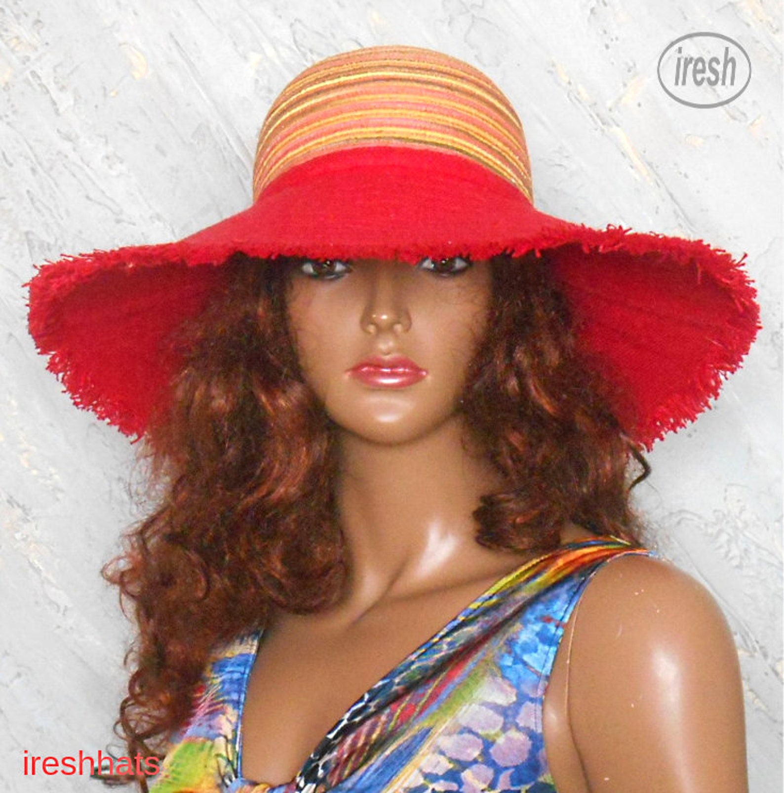 Wide-brim hat Red Linen hat Women's summer hat Yellow | Etsy