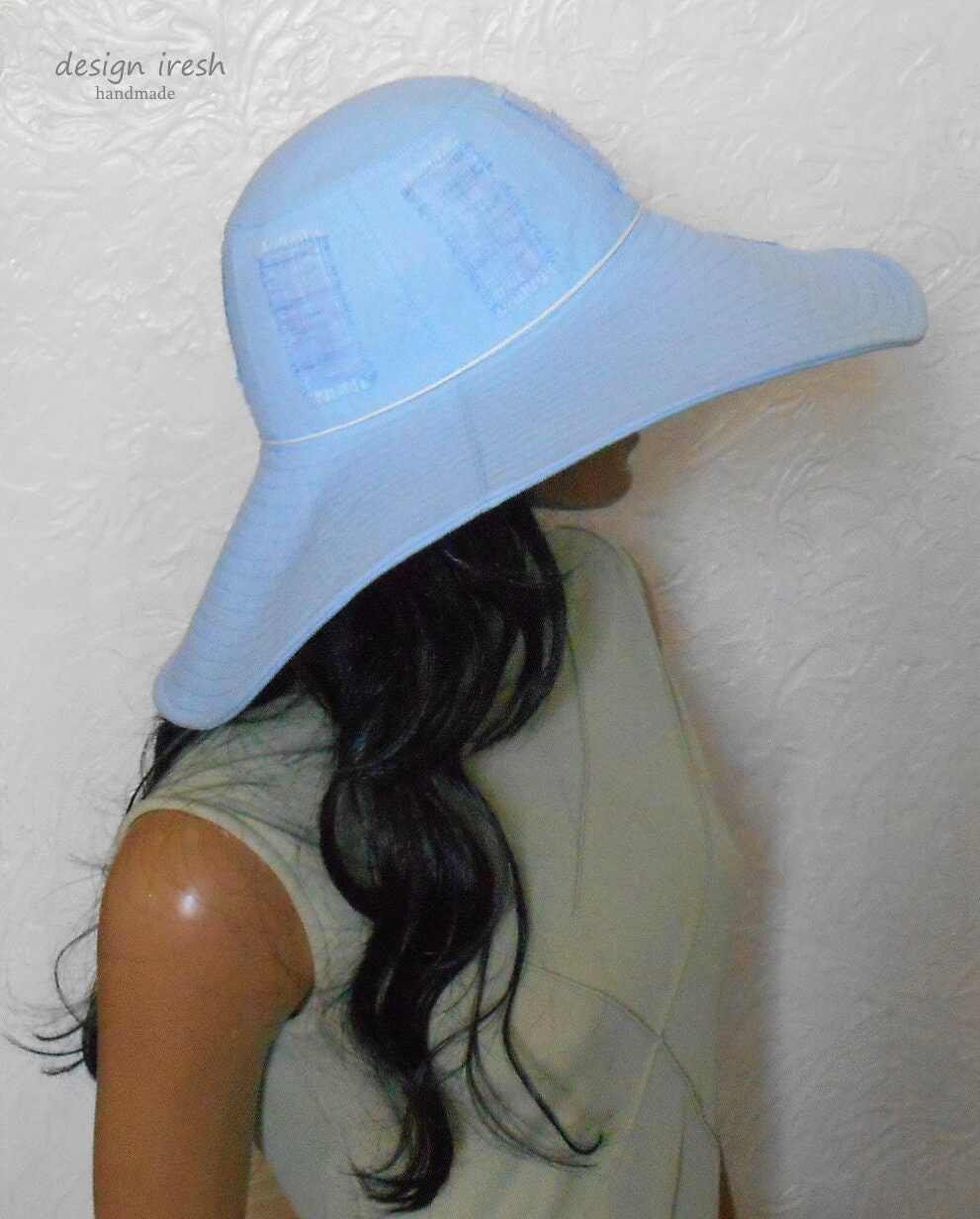 Summer Wide-brimmed Hat, Blue Women's Linen Hat, Eco-friendly Sun Hat ...