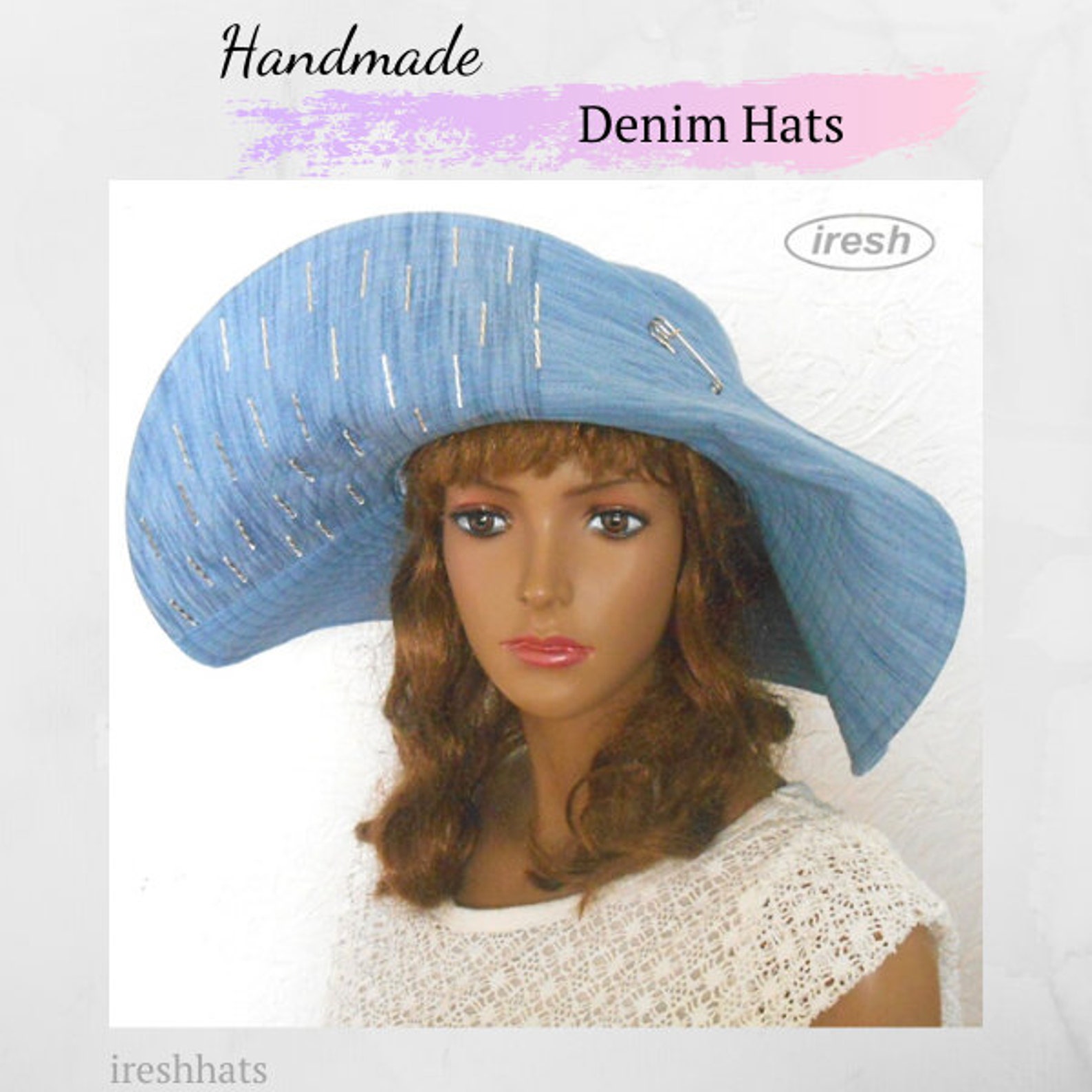 Women's wide brim hat Blue Denim hat Women's Summer | Etsy