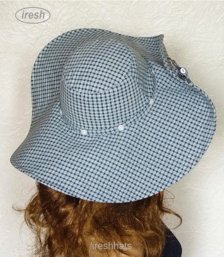 Women Summer Hat Blue Sun Hat Wide-brimmed Hat Cotton Hat - Etsy