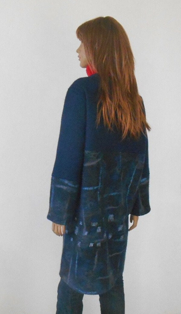 Women's Woolen Coat, Blue Felt Coat, Loose Coat, Women's Felted Coat ...