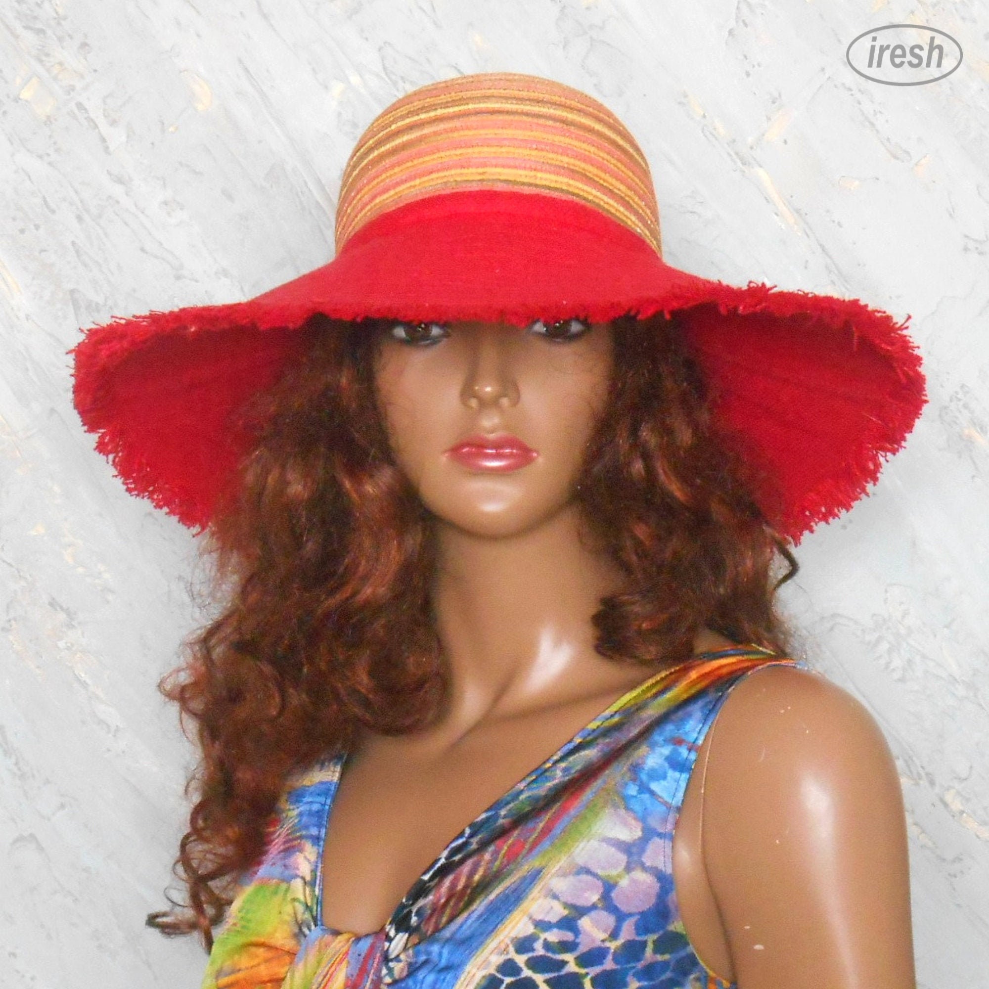 Wide-brim hat Red Linen hat Women's summer hat Yellow | Etsy