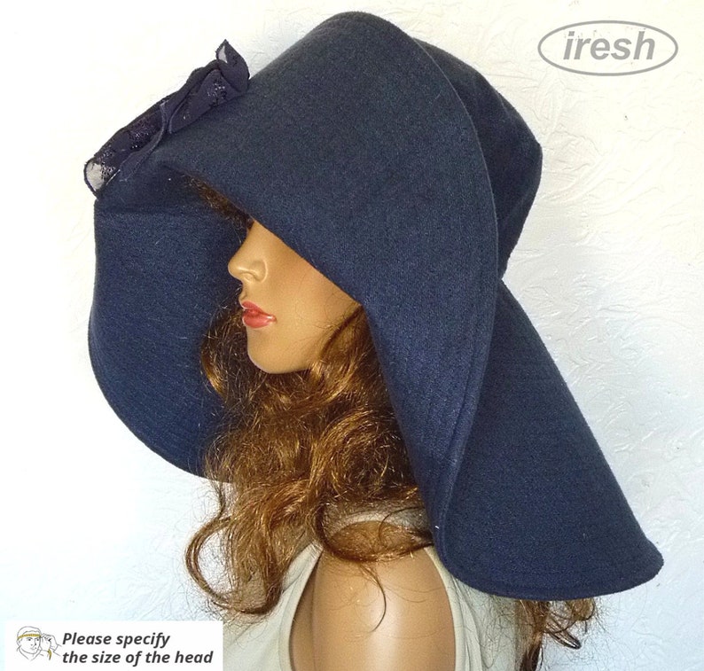 Wide Brim Hat Blue Summer Hat Women's Linen Beach Hat - Etsy