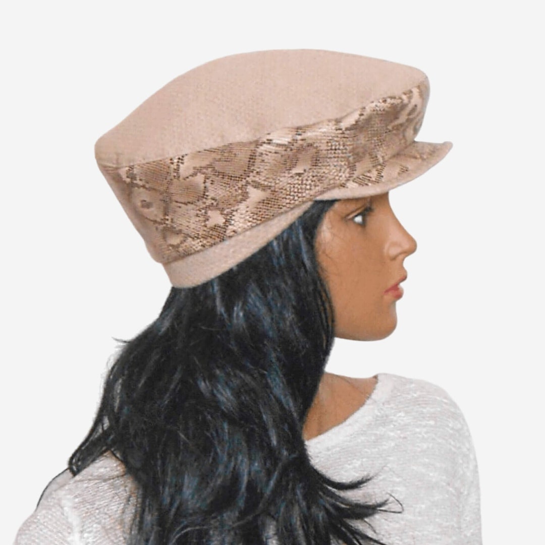 Women's Leather Cap, Beige Warm Cap, Winter Hats, Predatory Pattern - Etsy