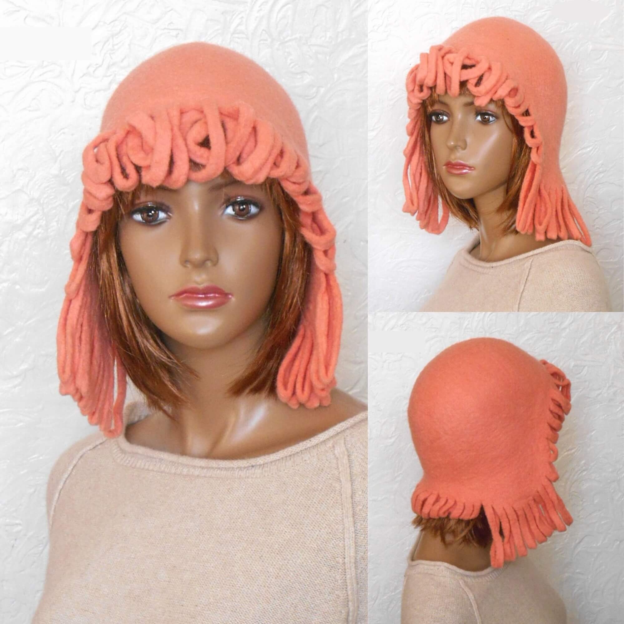 Women's Trapper Hat Wool Hat With Earflaps Pink-coral - Etsy