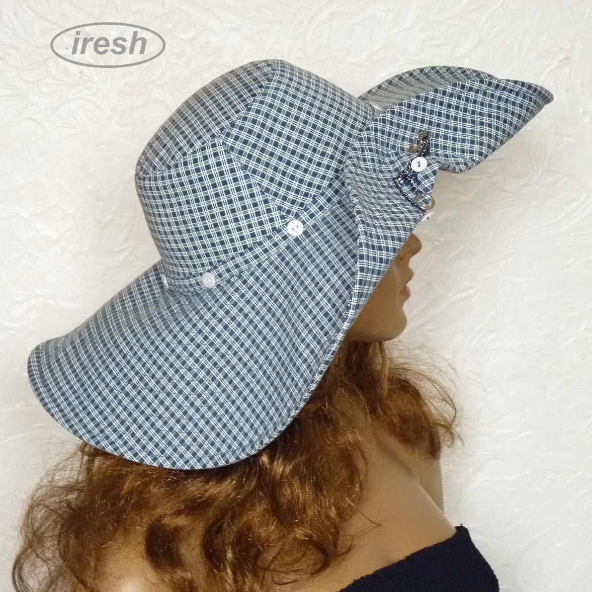 Women Summer Hat Blue Sun Hat Wide-brimmed Hat Cotton Hat - Etsy