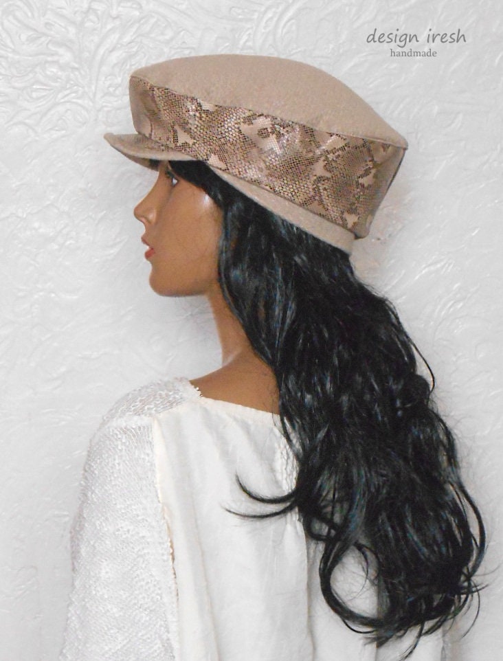Women's Leather Cap Beige Warm Cap Winter Hats - Etsy