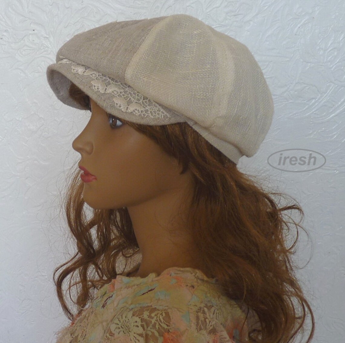 Women's linen cap Summer beige cap Cotton Newsboy Cap | Etsy