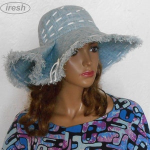 Women's Summer Hat, Wide-brimmed Hat, Blue Linen Hat, Beach Hat, Blue ...
