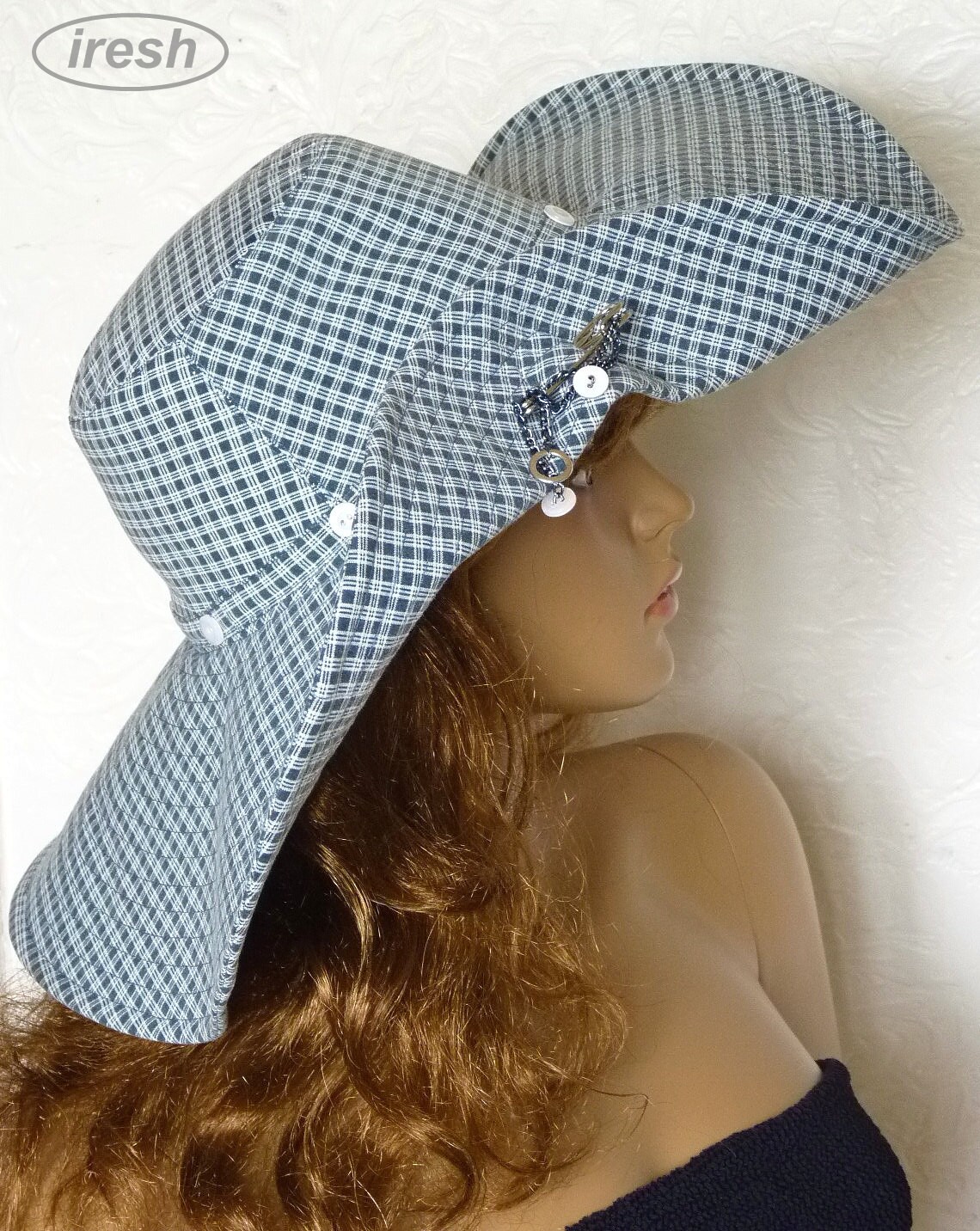 Women Summer Hat Blue Sun Hat Wide-brimmed Hat Cotton Hat - Etsy