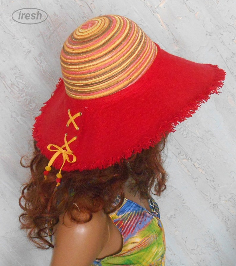 Wide-brim Hat Red Linen Hat Women's Summer Hat Yellow - Etsy