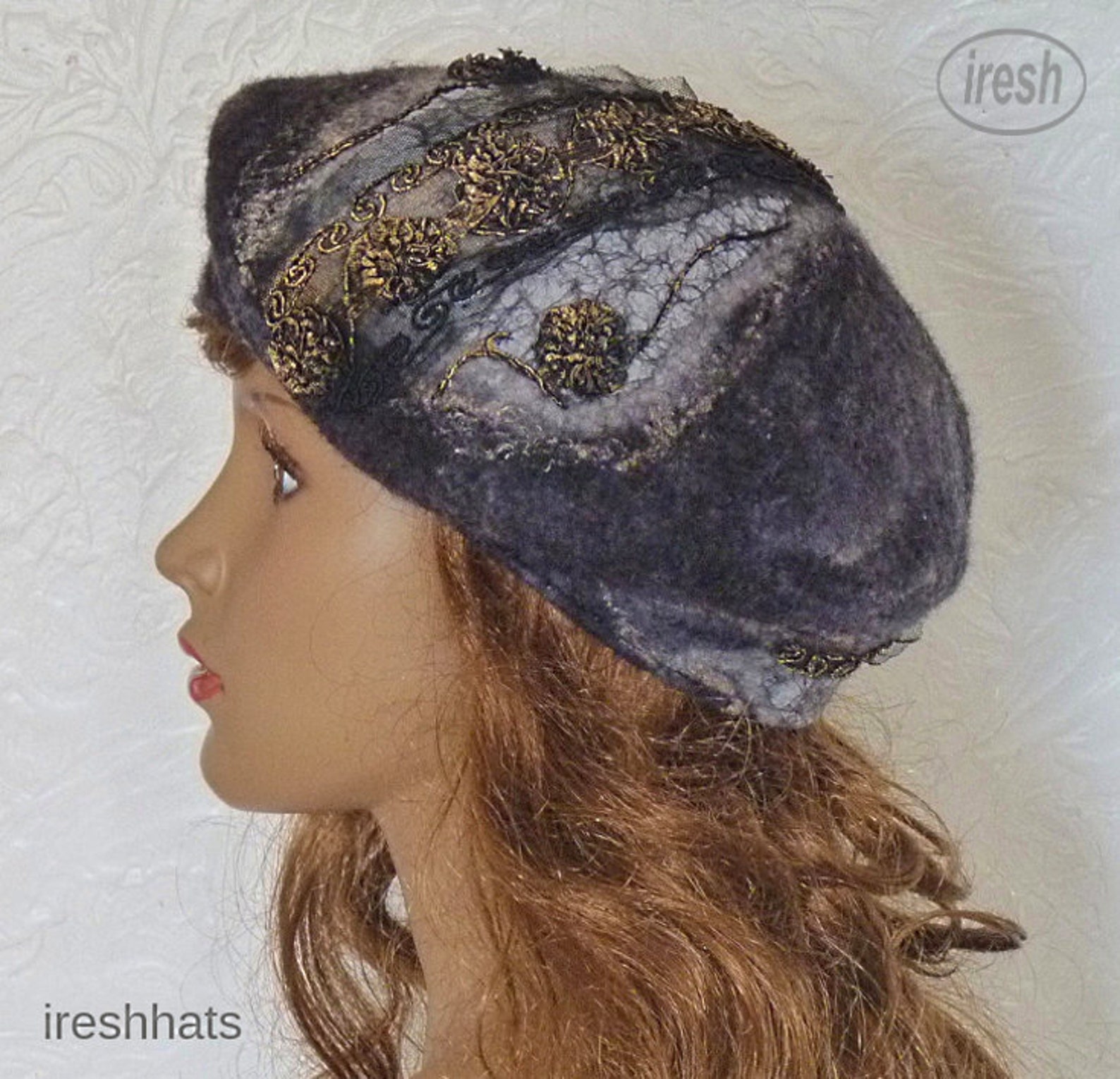 Black Beret Gray Felt Warm Beret Woolen Felted Hat Stylish - Etsy