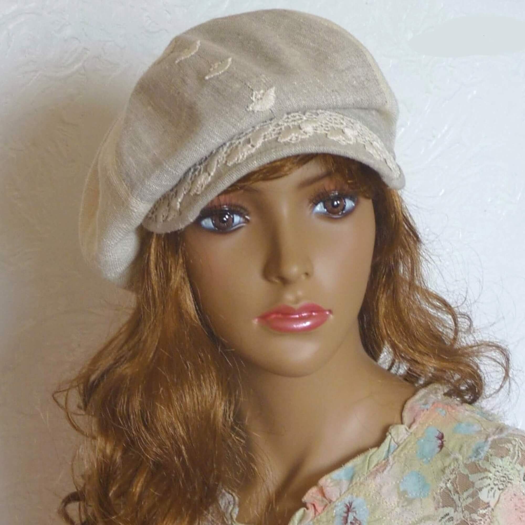 Women's Linen Cap, Summer Beige Cap, Cotton Newsboy Cap, Casual Linen ...