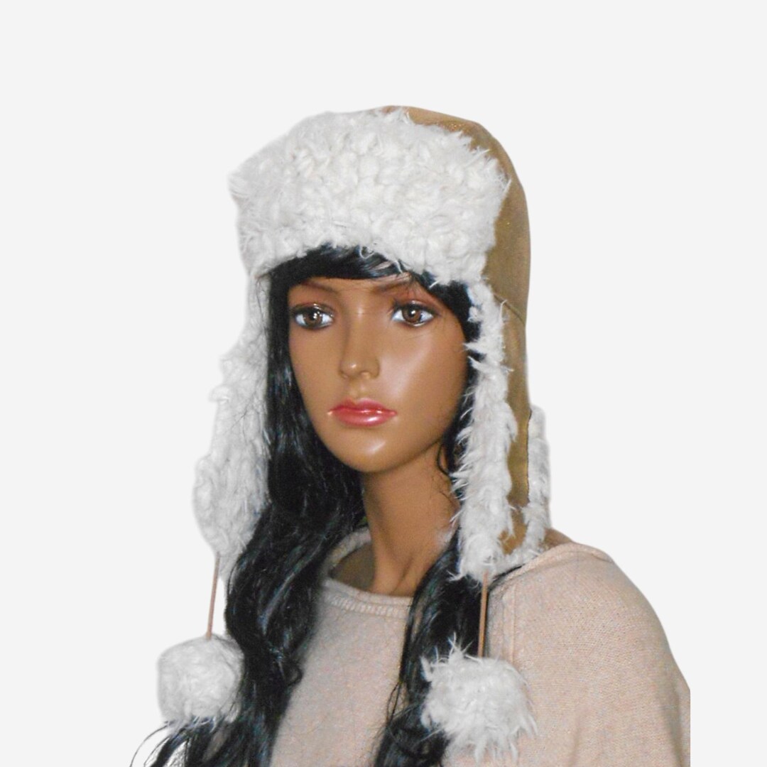Women Yellow Ushanka Hat - Reversible Faux Fur Earflap Hat With Pom ...