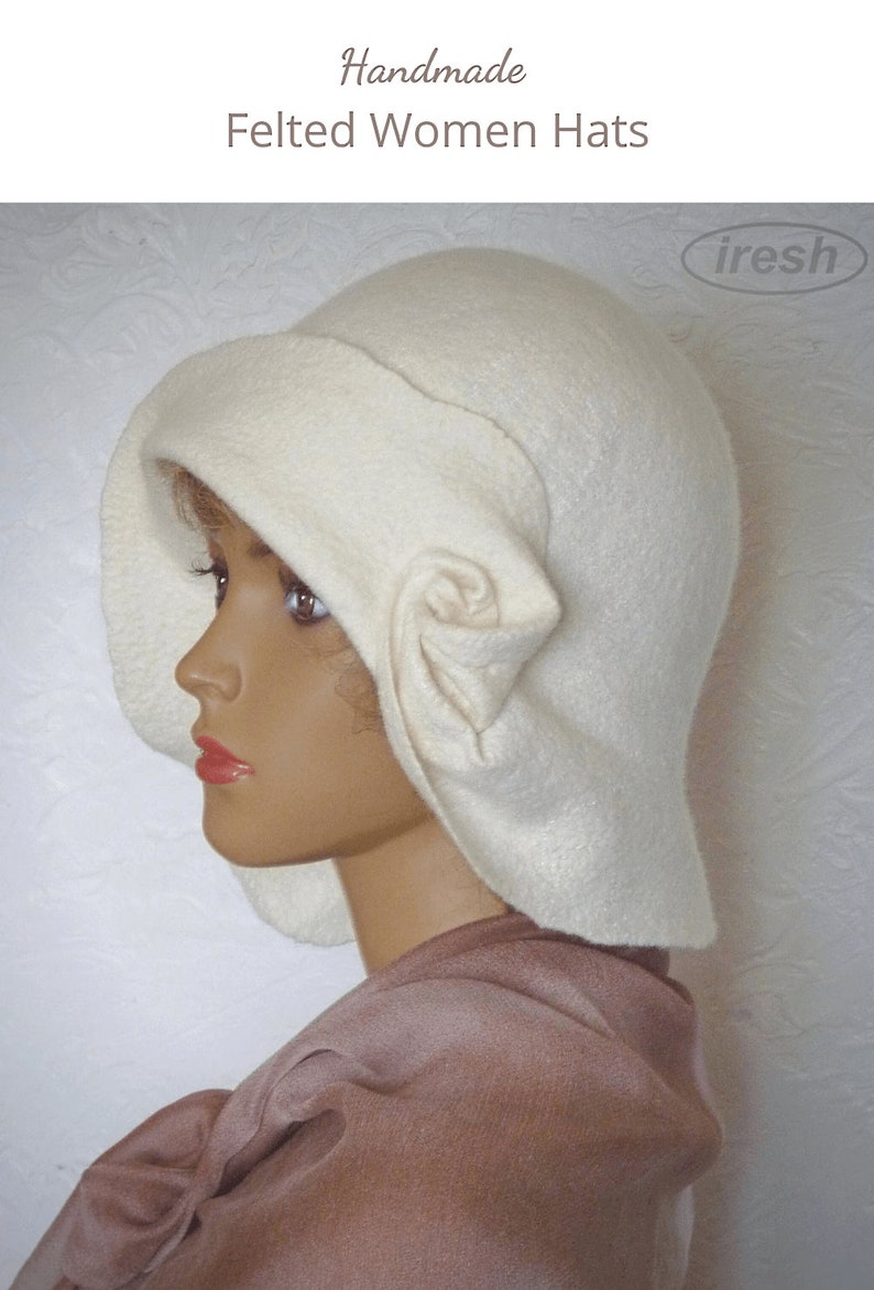 White women hat Felted wool hat Winter women hat White wool | Etsy