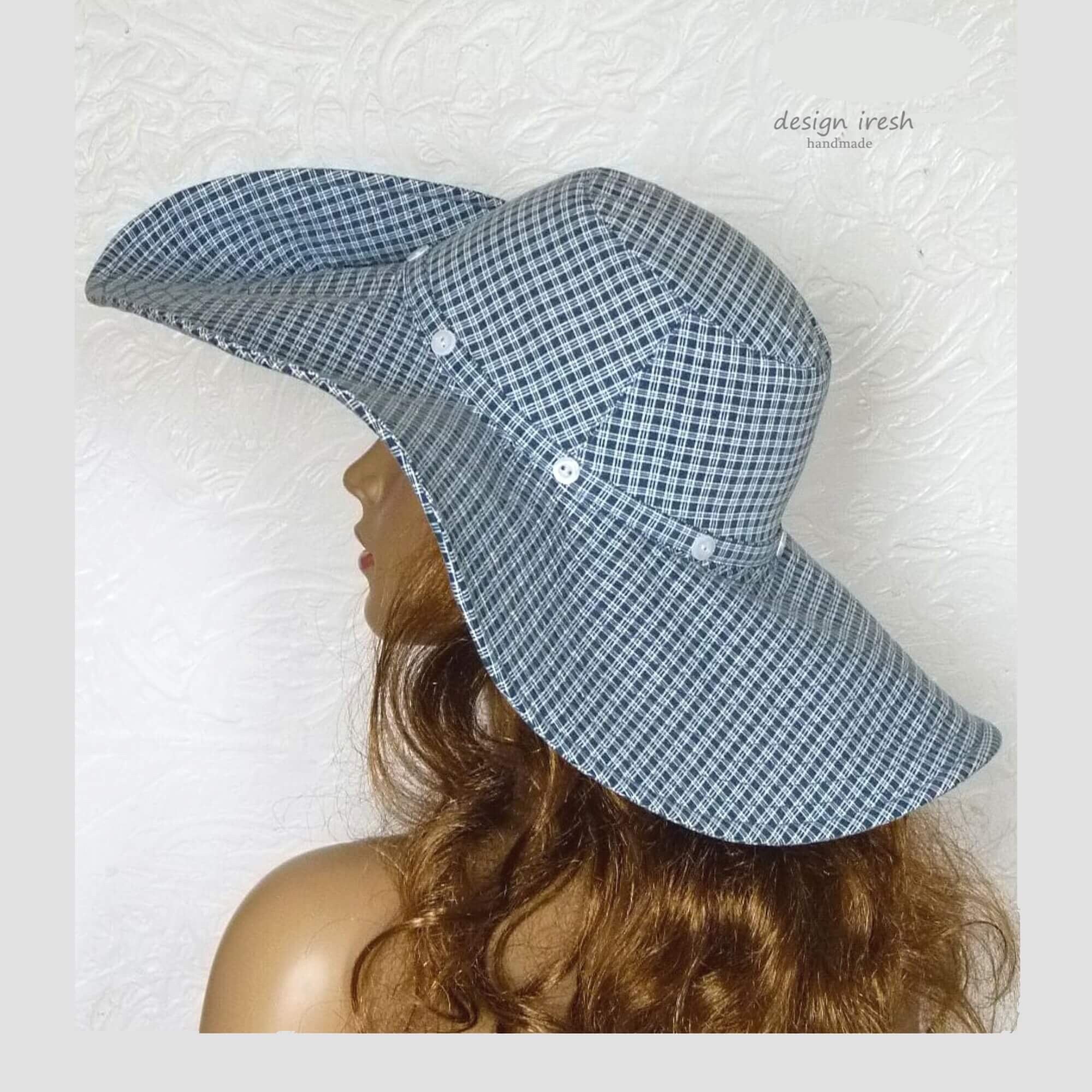 Women Summer Hat Blue Sun Hat Wide-brimmed Hat Cotton Hat - Etsy