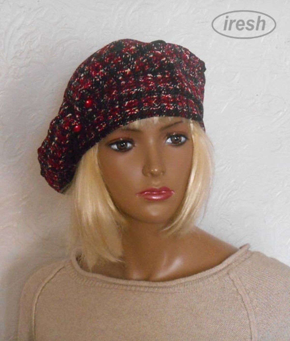 Red Hat Women's Beret Winter Beret Checkered Hat Red - Etsy