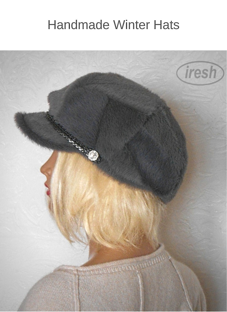 Women's Newsboy Cap Gray Fur Cap Warm Winter Cap - Etsy