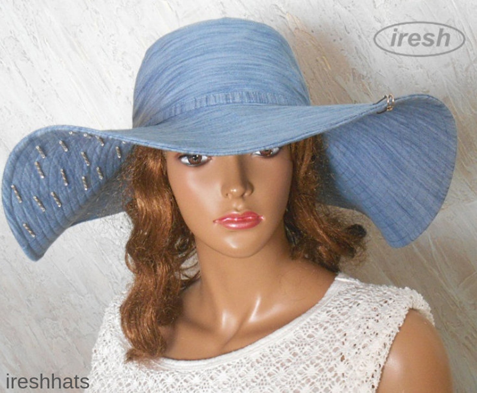 Women's Wide Brim Hat Blue Denim Hat Women's Summer - Etsy