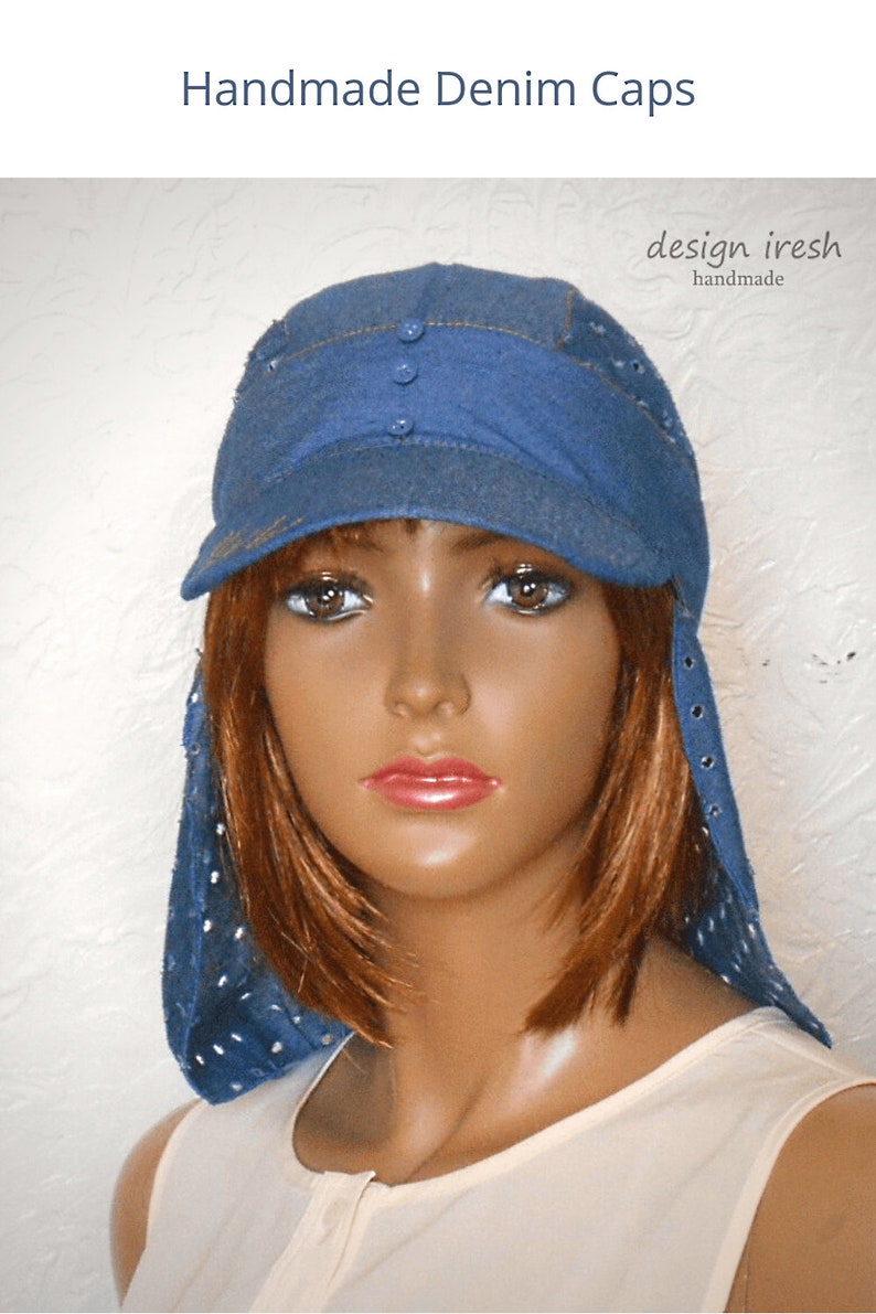 Summer Cap Womens Denim Hat Blue Bandana With Visor Sun - Etsy