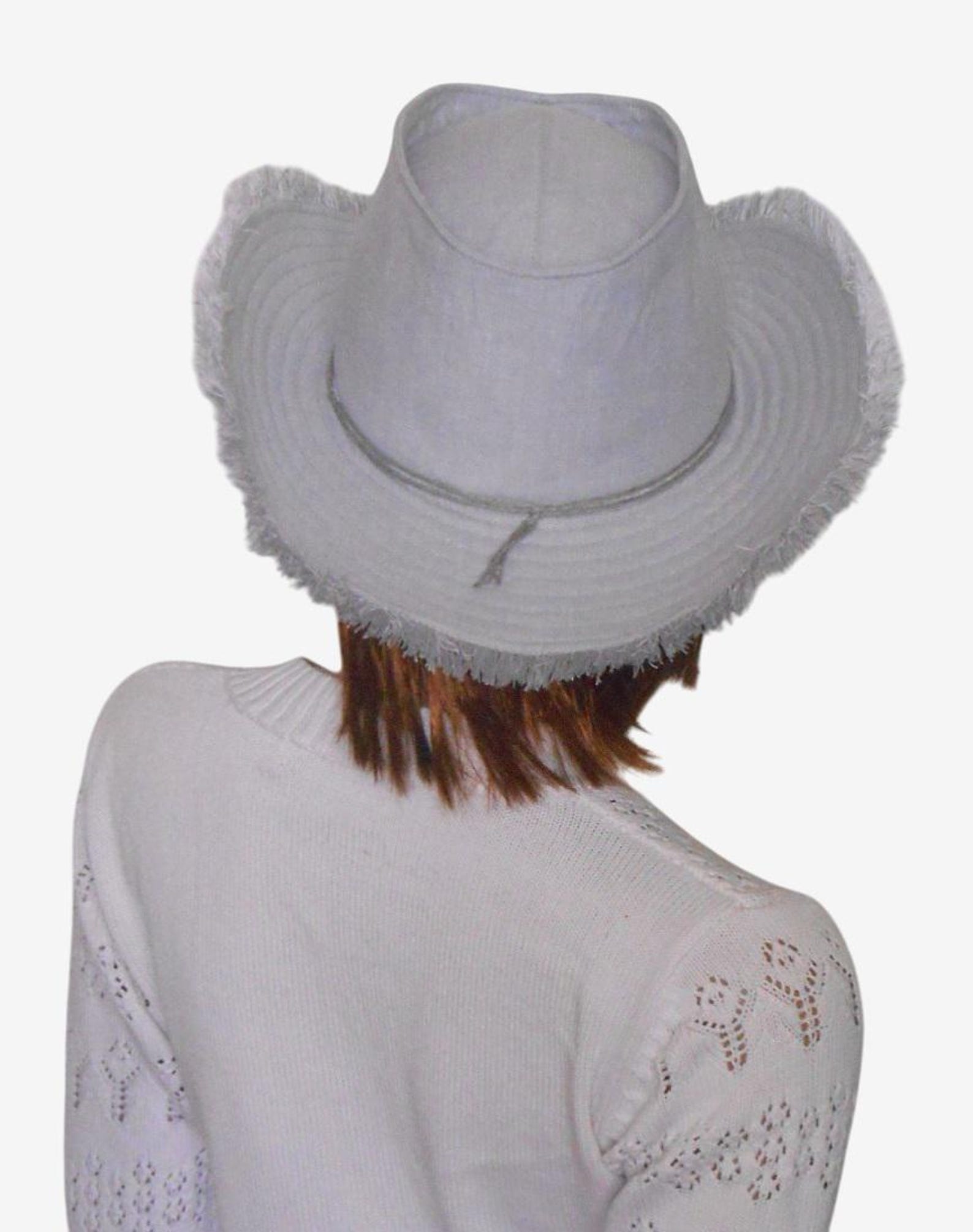Women Gray Cowboy Hat, Summer Fringe Hat, Lightweight Linen Western ...