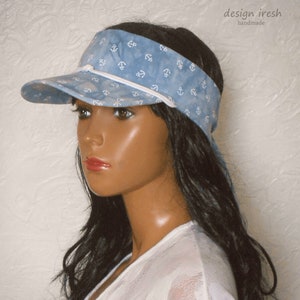 Blue Cap, Sun Visor, Women's Summer Hat, Blue Cotton Hat, Nautical ...