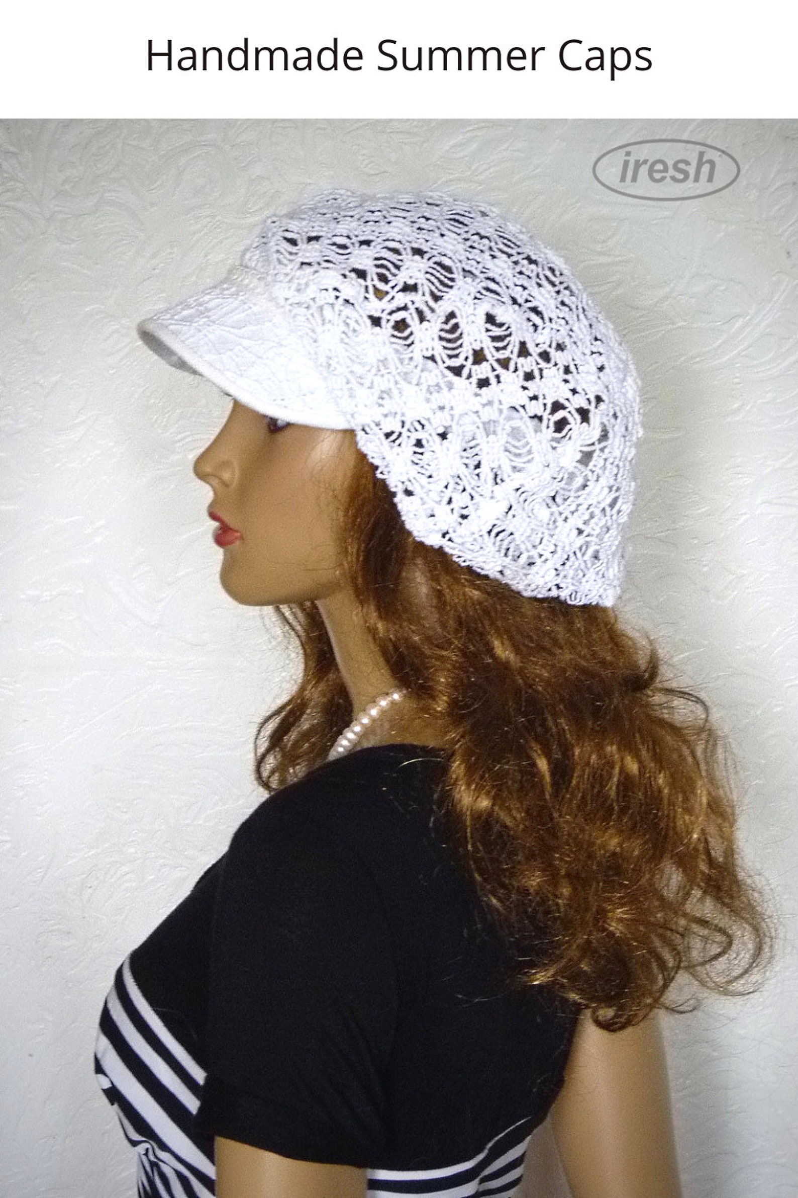 White Newsboy Summer Cap Women's Lace Cap White Sun Cap - Etsy