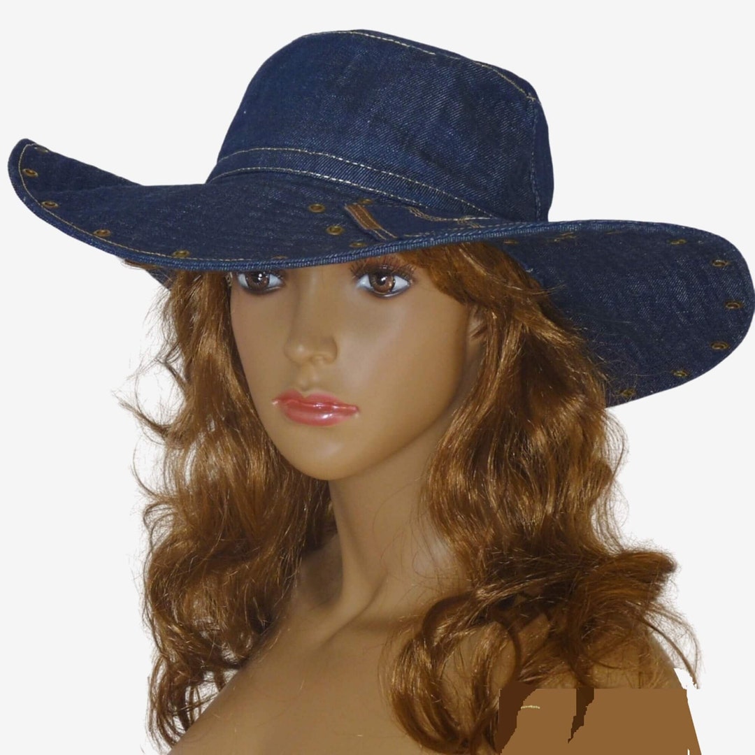 Summer Women's Hat, Denim Hat, Dark Blue Denim, Wide-brim Hat, Denim ...