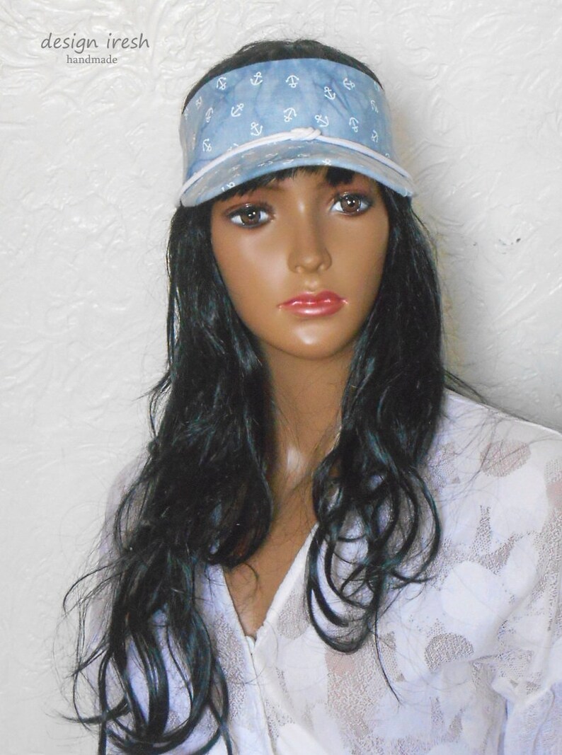 Blue Cap, Sun Visor, Women's Summer Hat, Blue Cotton Hat, Nautical ...