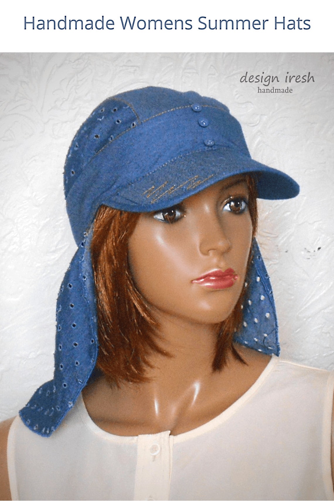 Summer Cap Womens Denim Hat Blue Bandana With Visor Sun - Etsy