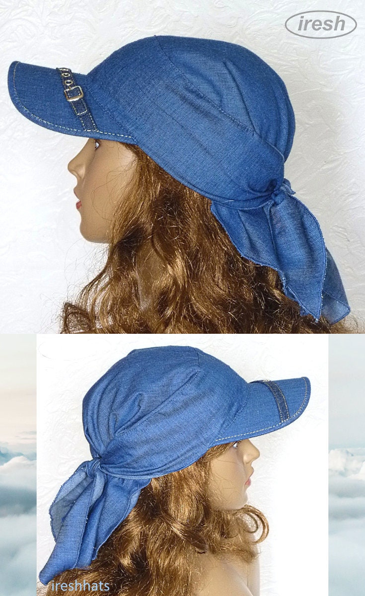 Denim Sun Visor, Blue Sun Visor, Visor Sunhat, Denim Headscarf, Blue ...