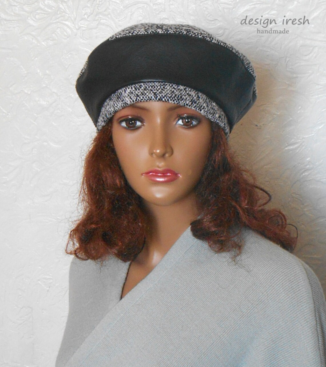 Women's Winter Beret Black Leather Beret Tweed Clothes - Etsy