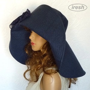 Wide Brim Hat Blue Summer Hat Women's Linen Beach Hat - Etsy