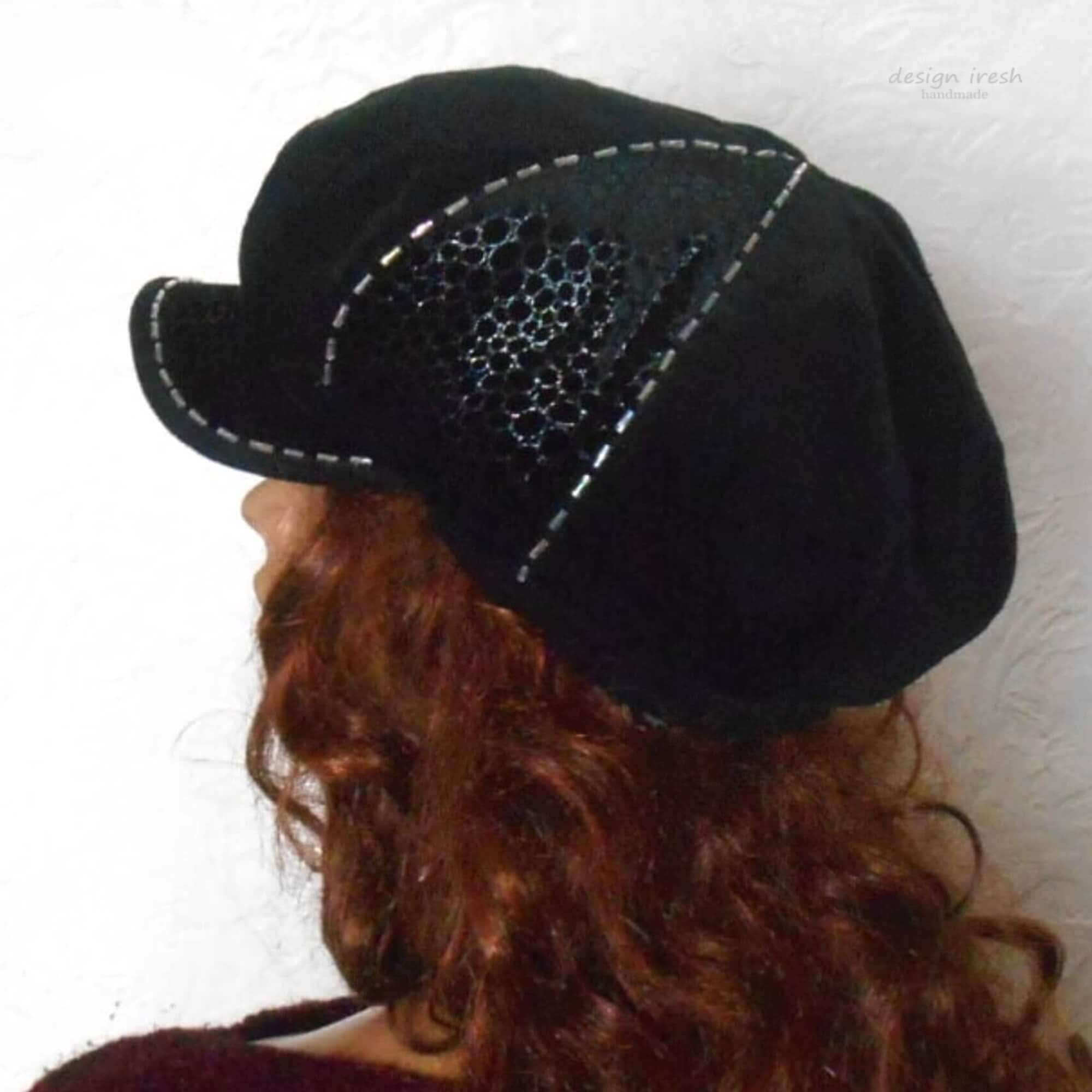 Women's Winter Hat, Black Warm Cap, Black Velours Cap, Fall Cap, Velvet ...