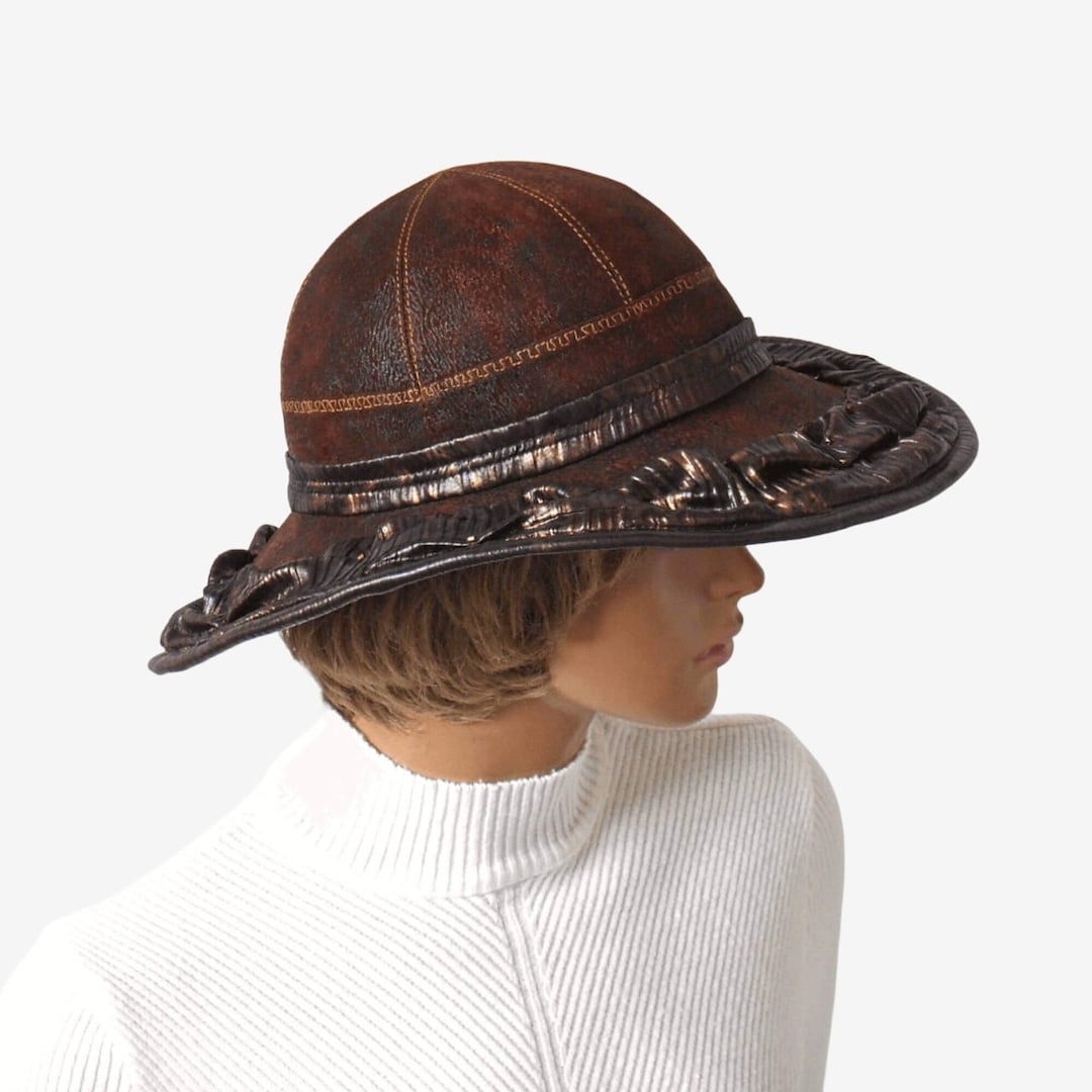 Dark Brown Wide Brim Winter Hat, Women Stylish Warm Draped Hat - Etsy