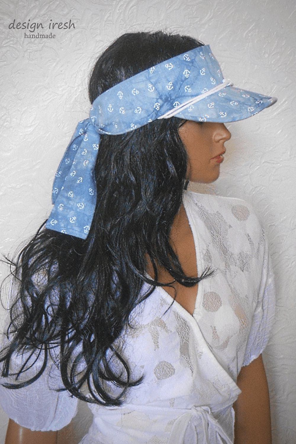 Blue Cap, Sun Visor, Women's Summer Hat, Blue Cotton Hat, Nautical ...