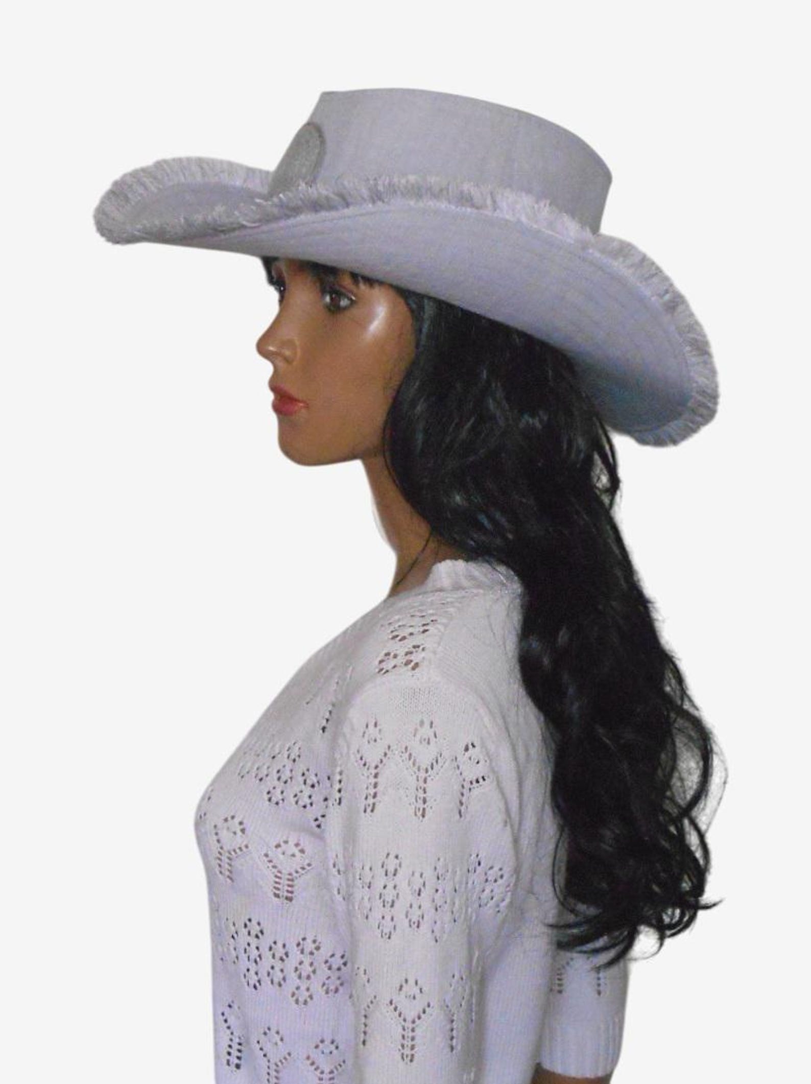 Women Gray Cowboy Hat, Summer Fringe Hat, Lightweight Linen Western ...