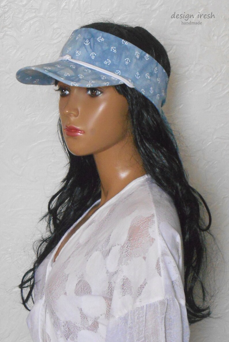 Blue Cap, Sun Visor, Women's Summer Hat, Blue Cotton Hat, Nautical ...