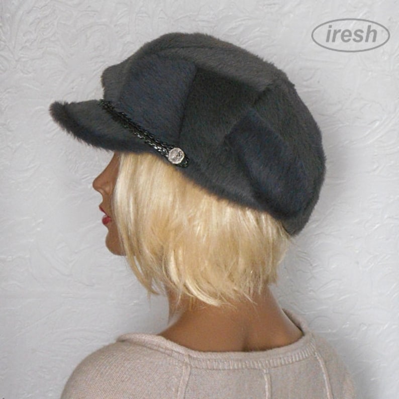 Women's Newsboy Cap Gray fur cap Warm winter cap | Etsy