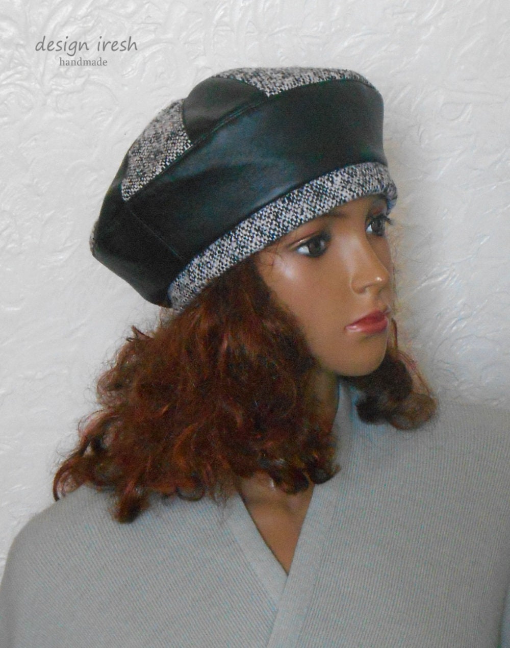 Women's Winter Beret Black Leather Beret Tweed Clothes - Etsy