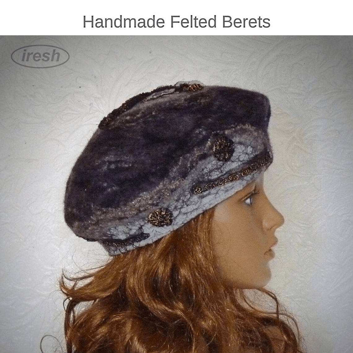 Black Beret Gray Felt Warm Beret Woolen Felted Hat Stylish | Etsy